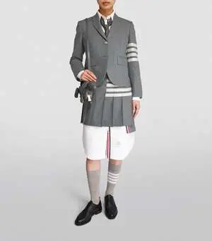 Thom Browne Pleated Mini Skirt With 4-bar Stripes - Grey