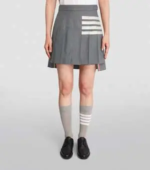 Thom Browne Pleated Mini Skirt With 4-bar Stripes - Grey