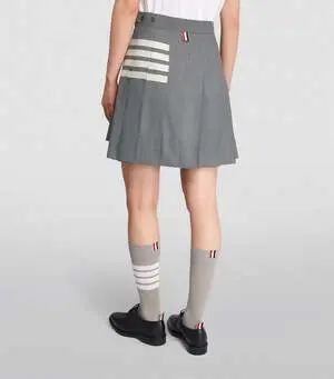 Thom Browne Pleated Mini Skirt With 4-bar Stripes - Grey