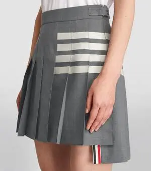 Thom Browne Pleated Mini Skirt With 4-bar Stripes - Grey