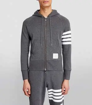 Thom Browne Four-stripe Zip-up Hoodie - Grey