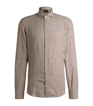 BOSS Linen Striped Shirt - Brown