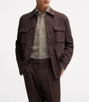 BOSS Linen Striped Shirt - Brown