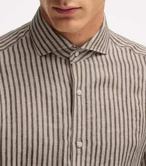 BOSS Linen Striped Shirt - Brown