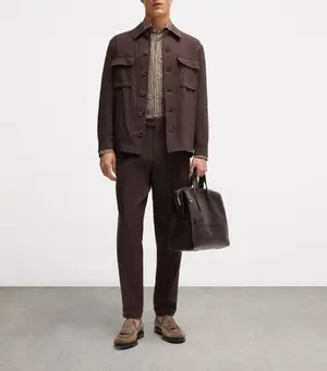BOSS Linen Striped Shirt - Brown