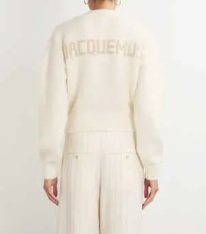 Jacquemus Alpaca Wool-blend Cropped Sweater With Logo Detail - Ivory