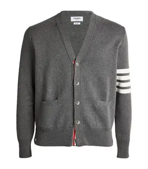 Thom Browne 4-bar Stripe Cotton Cardigan - Grey
