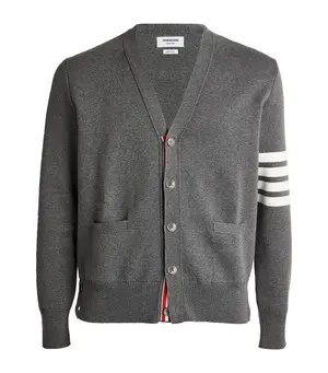 Thom Browne 4-bar Stripe Cotton Cardigan - Grey
