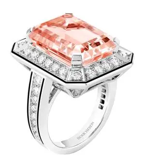 Boucheron Vendôme Liseré Ring In White Gold, Diamonds, And Morganite - Red