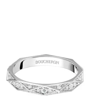 Boucheron Platinum And Diamond Facette Wedding Band - Silver