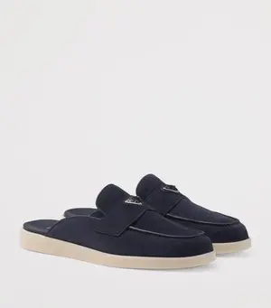 Prada Suede Triangle Mules - Blue