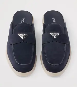 Prada Suede Triangle Mules - Blue