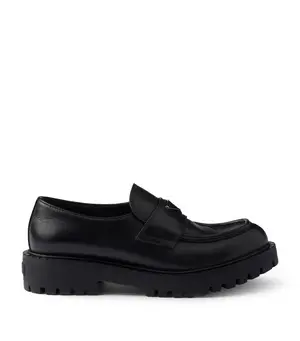 Prada Brushed Leather Loafers - Black