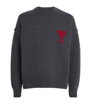 AMI Paris Wool De Coeur Sweater - Grey
