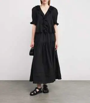 DÔEN Organic Cotton Eyelet Embroidered Blouse - Black