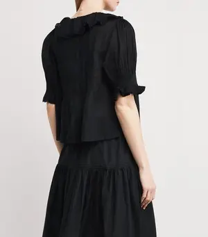 DÔEN Organic Cotton Eyelet Embroidered Blouse - Black