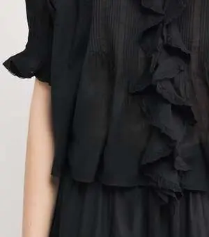 DÔEN Organic Cotton Eyelet Embroidered Blouse - Black