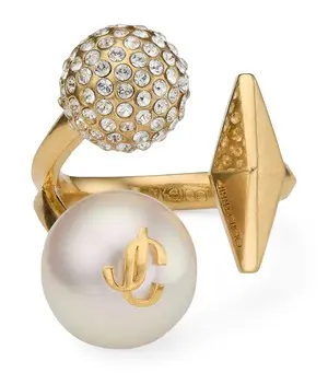 JIMMY CHOO Multi Charm Ring With Pearl And Crystals - Gold