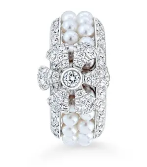 DAVID MORRIS Pearl And Diamond Flower Ring In Gold