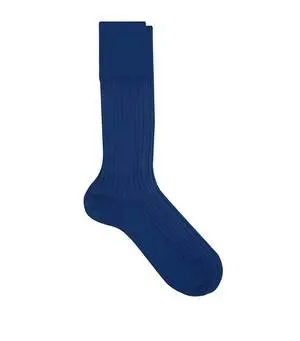 Falke Ribbed Cotton Dress Socks - Blue