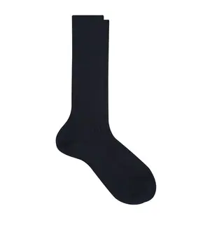 Falke Ribbed Cotton Dress Socks - Navy
