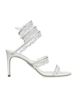 Rene Caovilla Satin Embellished Stiletto Sandals - White