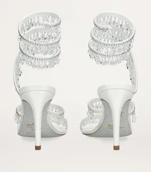 Rene Caovilla Satin Embellished Stiletto Sandals - White