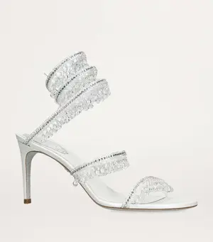 Rene Caovilla Satin Embellished Stiletto Sandals - White