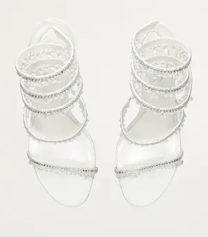 Rene Caovilla Satin Embellished Stiletto Sandals - White