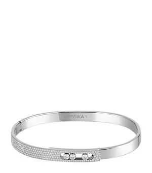 Messika Move Noa Bangle In White Gold And Pavé Diamonds - Silver