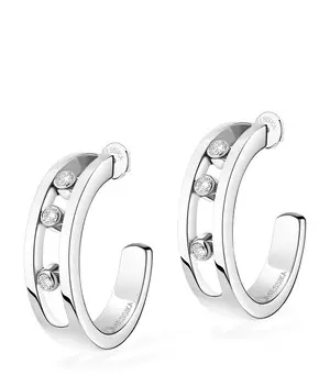 Messika Move Classique White Gold And Diamond Hoop Earrings Silver