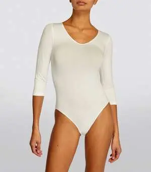 Falke Cropped-sleeve V-neck Bodysuit - Ivory