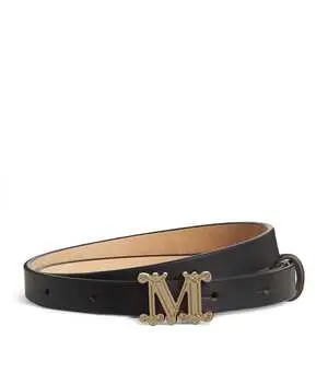 Max Mara Leather Monogram Belt With Gold-tone Buckle - Black