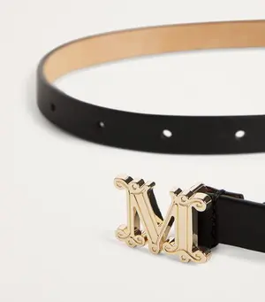 Max Mara Leather Monogram Belt With Gold-tone Buckle - Black