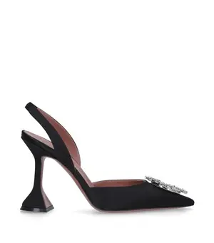Amina Muaddi Satin Begum Slingback Heels 95 - Black