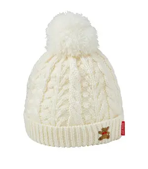 MIKI HOUSE Wool-blend Cable-knit Beanie With Pom-pom - Ivory
