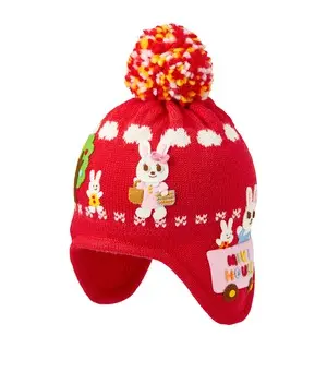 MIKI HOUSE Wool-blend Beanie With Appliqu - Red