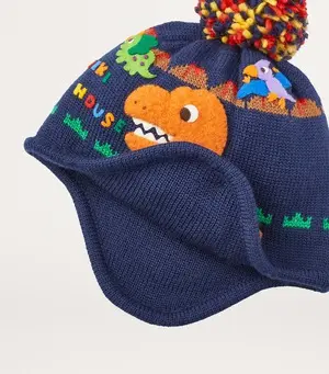 MIKI HOUSE Dinosaur Intarsia Wool-blend Hat - Navy