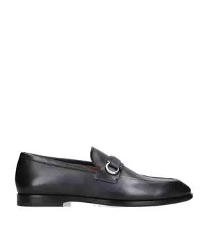 FERRAGAMO Leather Florio Loafers - Navy