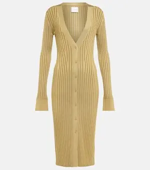 Galvan Rhea Ribbed Cardigan Dress - Beige