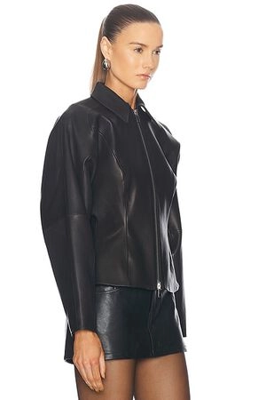 THE SEI Fitted Leather Jacket - Black