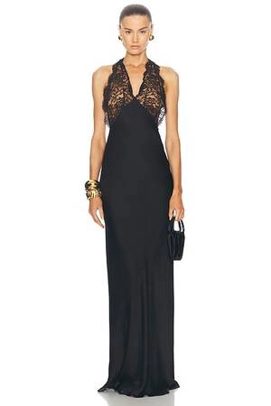 Saint Laurent Lace Bodice Long Dress - Noir