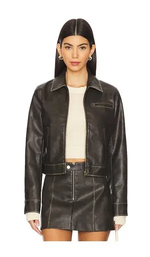NIA Dallas Faux Leather Jacket - Chocolate