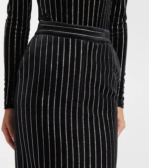 Alex Perry Column Embellished Pinstripe Velvet Maxi Skirt