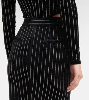 Alex Perry Column Embellished Pinstripe Velvet Maxi Skirt
