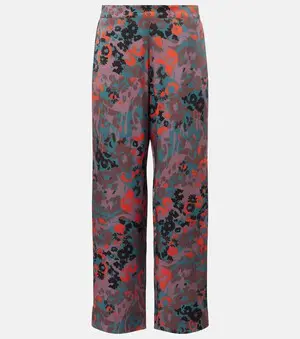 Asceno Printed Silk Charmeuse Straight Pants - Multicoloured