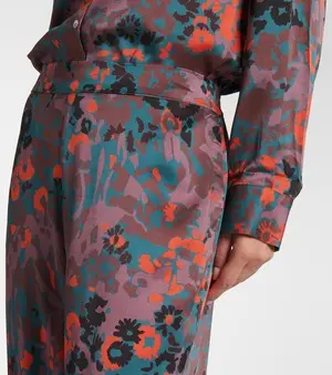 Asceno Printed Silk Charmeuse Straight Pants