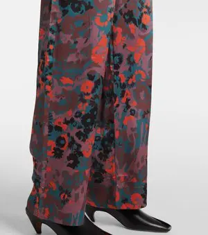 Asceno Printed Silk Charmeuse Straight Pants