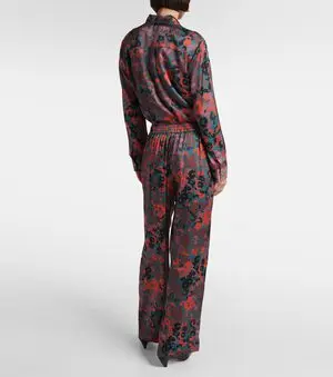 Asceno Printed Silk Charmeuse Straight Pants