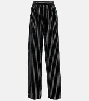 Alex Perry Embellished Velvet Straight Leg Trousers - Black